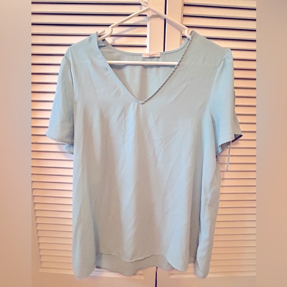 Pleione | Tops | Pleione Light Blue Flowy Blouse With Ties At Sleeve ...